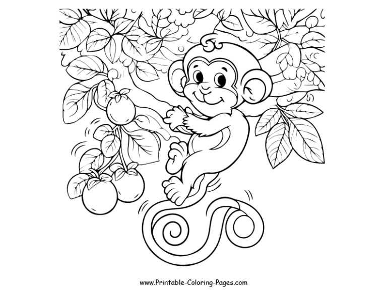 30 Free PDF Monkey Printable Coloring Page For Kindergarten Kids