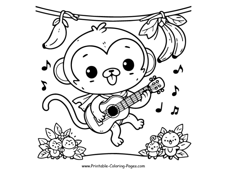 30 Free PDF Monkey Printable Coloring Page For Kindergarten Kids