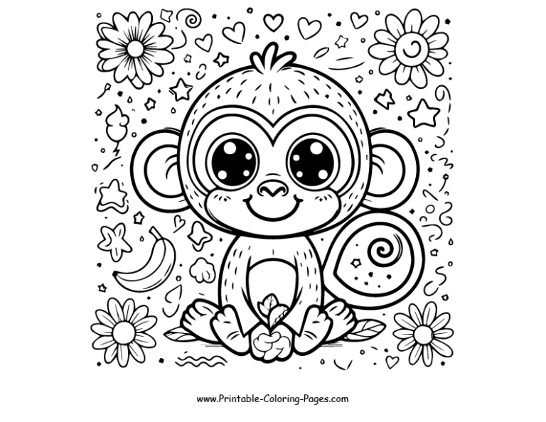30 Free PDF Monkey Printable Coloring Page For Kindergarten Kids