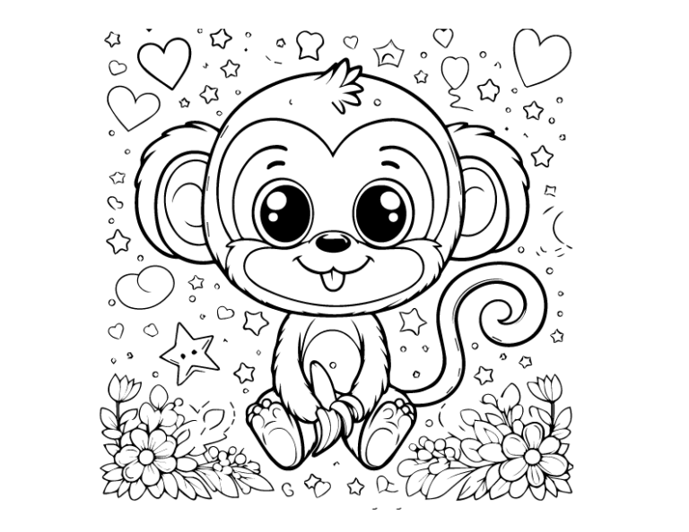 30 Free PDF Monkey Printable Coloring Page For Kindergarten Kids